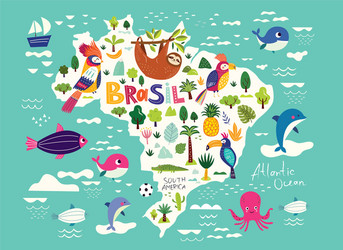 Asian map with wildlife animals Royalty Free Vector Image