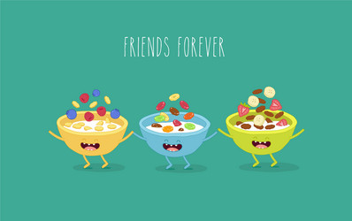 Bowl cereal carton milk friends forever Royalty Free Vector