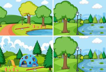 Doodle children playing in park Royalty Free Vector Image