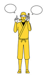 A man dressed up as ninja thinking while Vector Image