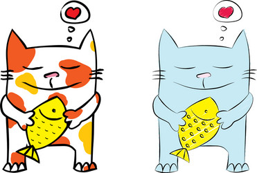 Cute cat holding fish with heart Royalty Free Vector Image