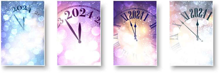 New year 2024 countdown clock over silver Vector Image