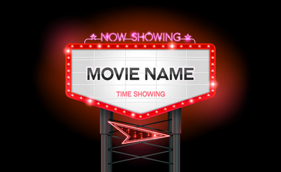 Now open glowing neon and bulb sign cinema movie Vector Image