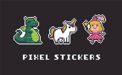 Pixel art 8 bit retro stickers set Royalty Free Vector Image