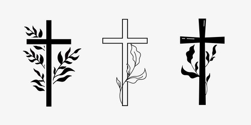 Cross religious funeral design with branches Vector Image