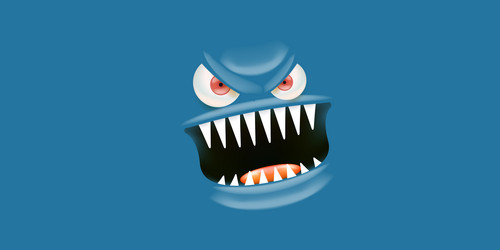 Angry blue monster face with open mouth Royalty Free Vector