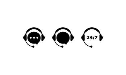Call center support 24 7 icon in black Royalty Free Vector