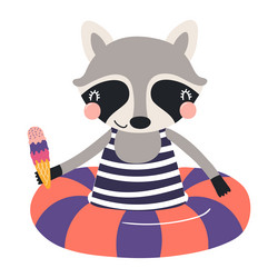 Cute wolf holding pool float cartoon character Vector Image