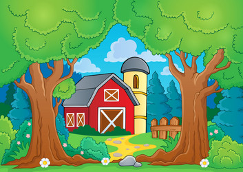 Tree theme with farm 2 Royalty Free Vector Image