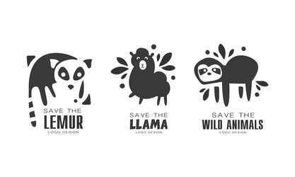 Save wild animal logo design set protection Vector Image