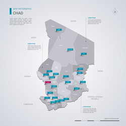 Chad map with location pointer marks infographic Vector Image