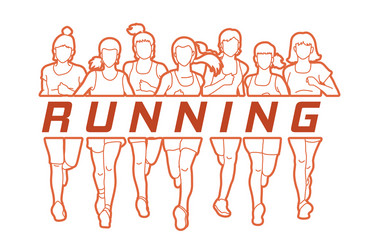 Group of women running with text Royalty Free Vector Image