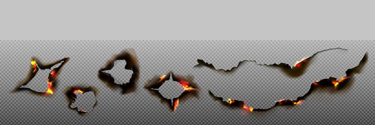 Realistic burnt paper edge with grid set Vector Image