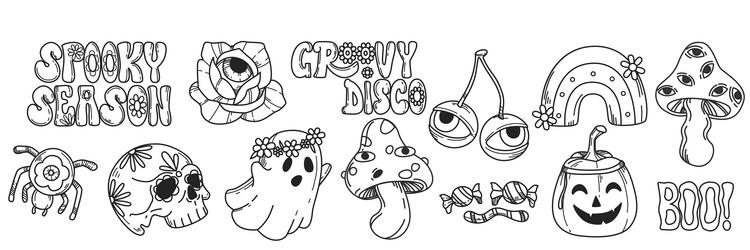 Colorful hand drawing groovy halloween stickers Vector Image