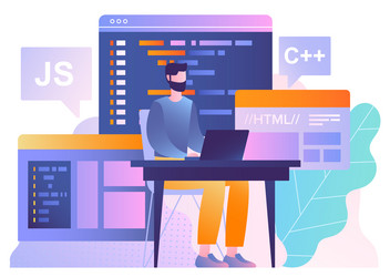 Programmer coding concept man writing code Vector Image