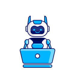 Robot character work with laptop cute cartoon Vector Image