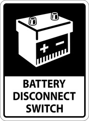 Battery disconnect switch sign on white background