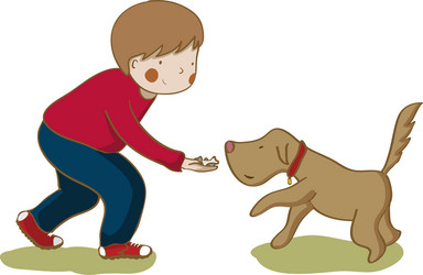 Happy boy walking with his dog Royalty Free Vector Image