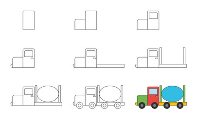 Worksheet easy guide to drawing cartoon truck Vector Image