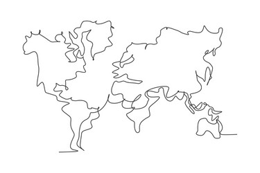 Line art world map continuous earth Royalty Free Vector