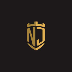 Letter nj logo with shield and sword design Vector Image