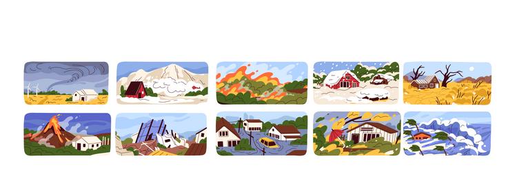 Natural disasters flood and eruption set Vector Image