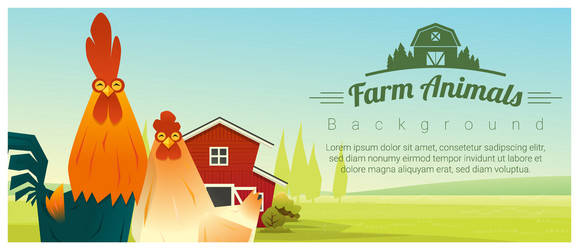Background design with chickens on the barn Vector Image