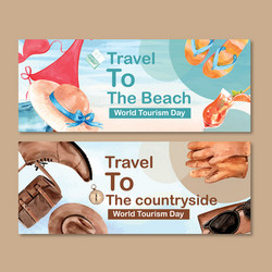 Tourism day banner design with beach ball Vector Image