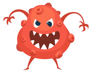 Angry cartoon microbe purple monster with scary Vector Image