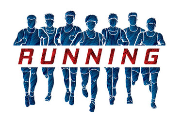 Group of men running with text Royalty Free Vector Image