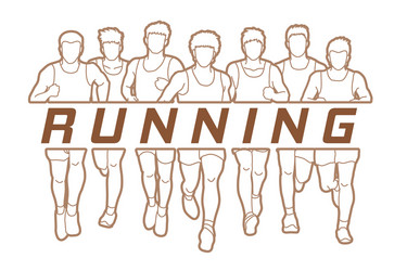 Group of people running with text running marathon