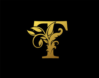 Golden t letter logo design gold Royalty Free Vector Image