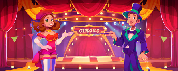 Magician on wide stage Royalty Free Vector Image