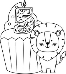 Cute number five with sweet cake Royalty Free Vector Image