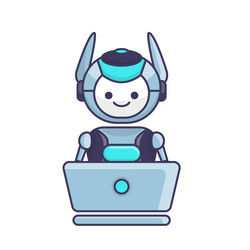 Robot character work with laptop cute cartoon Vector Image