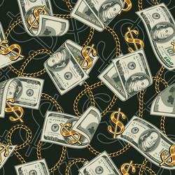 Money pattern with 100 us dollar bills gold coins Vector Image