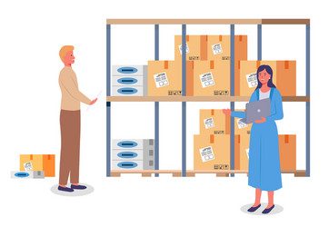 Woman works in warehouse packing parcels Vector Image