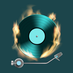 Record player and retro vinyl disc Royalty Free Vector Image