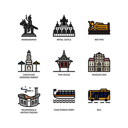 Bangkok Icons: Thailand Landmarks & Symbols Vector Image