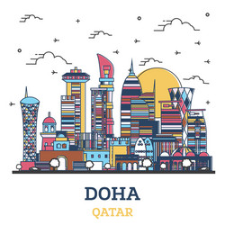 One single line drawing of doha city skyline Vector Image