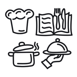 Cooking symbol emblem set saucepan cook and food Vector Image