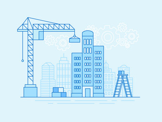 In line flat style and blue colors - construction Vector Image