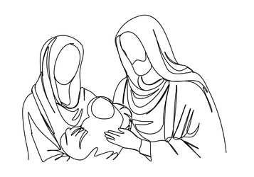 Nativity scene one line drawing biblical stories Vector Image