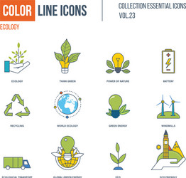 Green energy color line icon set Royalty Free Vector Image