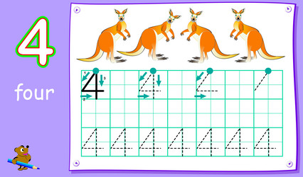 Educational page for kids with number 4 printable Vector Image