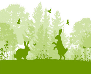 Easter green background with rabbit Royalty Free Vector
