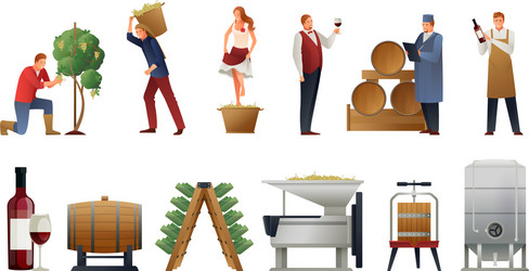 Wine bar isolated cartoon set Royalty Free Vector Image