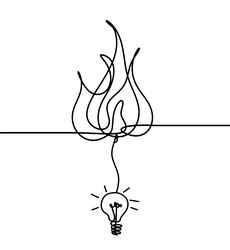 Abstract fire with light bulb as line drawing Vector Image