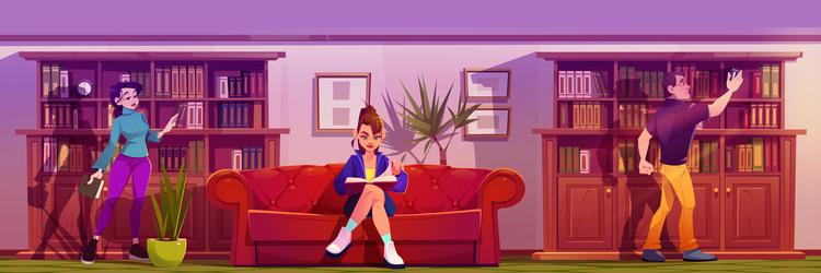 Public library reading and studying flat cartoon Vector Image