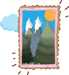 Landscape with snow mountain square frame Vector Image